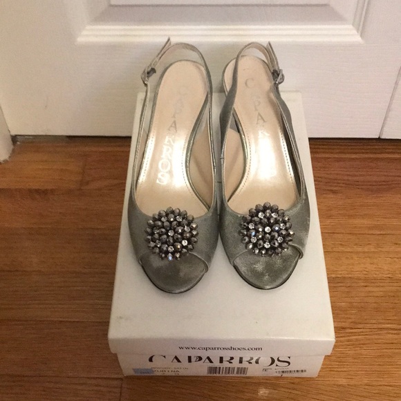 capparos | Shoes | Capparos Zurina Mercury Satin Sling Back Peep Toe ...